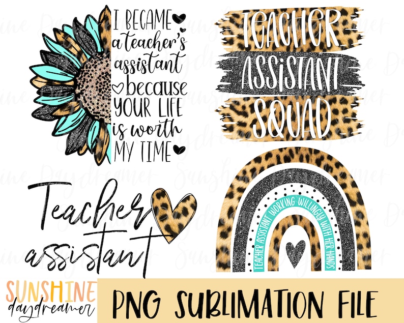 Teacher Assistant Sublimation PNG Bundle: Leopard Rainbow (digital ...