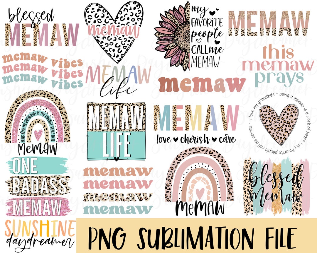 Memaw Sublimation PNG Designs: T-shirt Graphics Bundle (digital ...