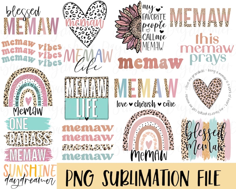 Memaw Sublimation PNG Designs: T-shirt Graphics Bundle (digital ...