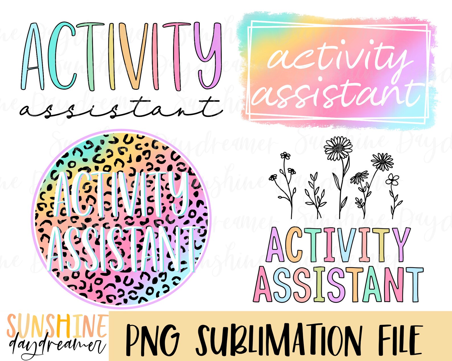 Activity Assistant Sublimation PNG Bundle Pastel Leopard (digital ...