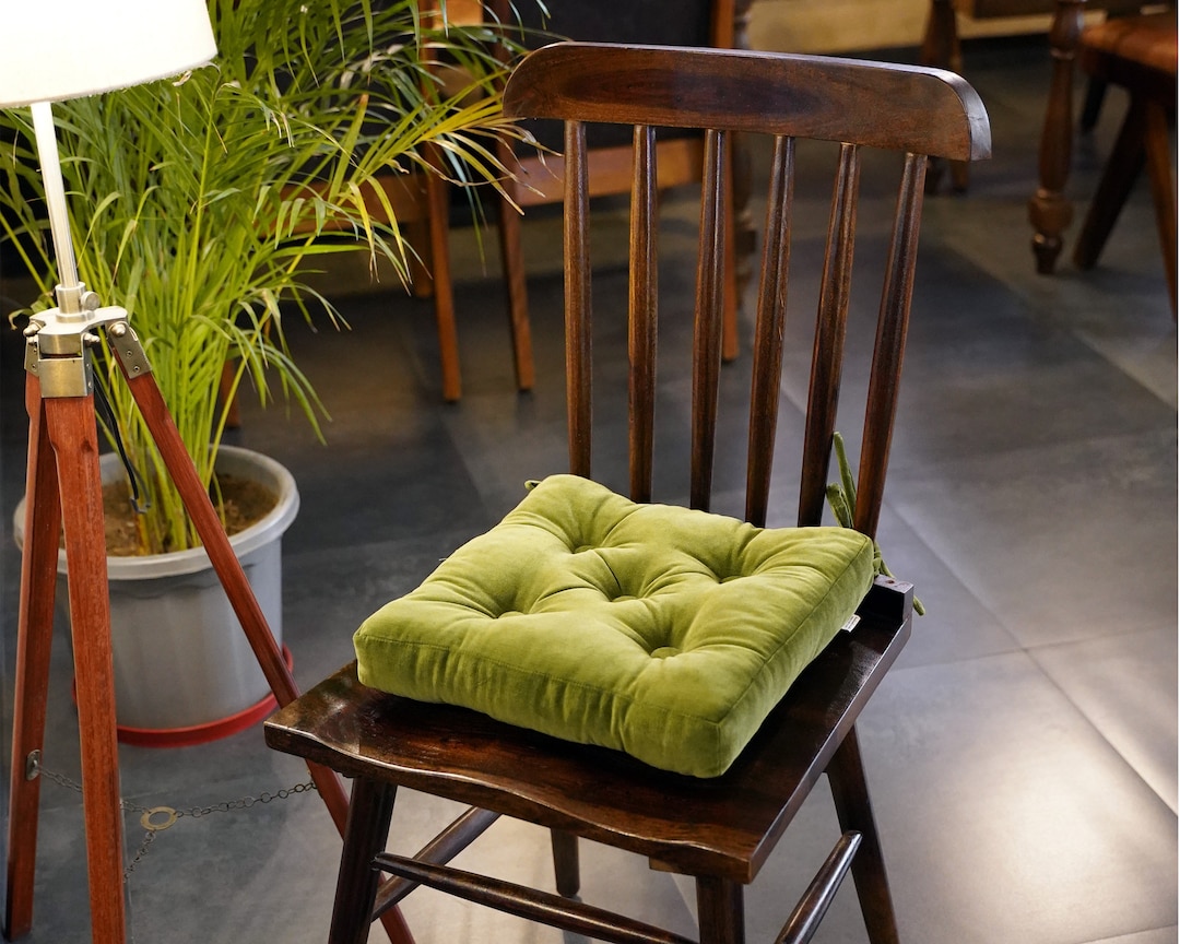 Velvet Chair Cushion With Ties: Square Cotton Seat Pad - Etsy