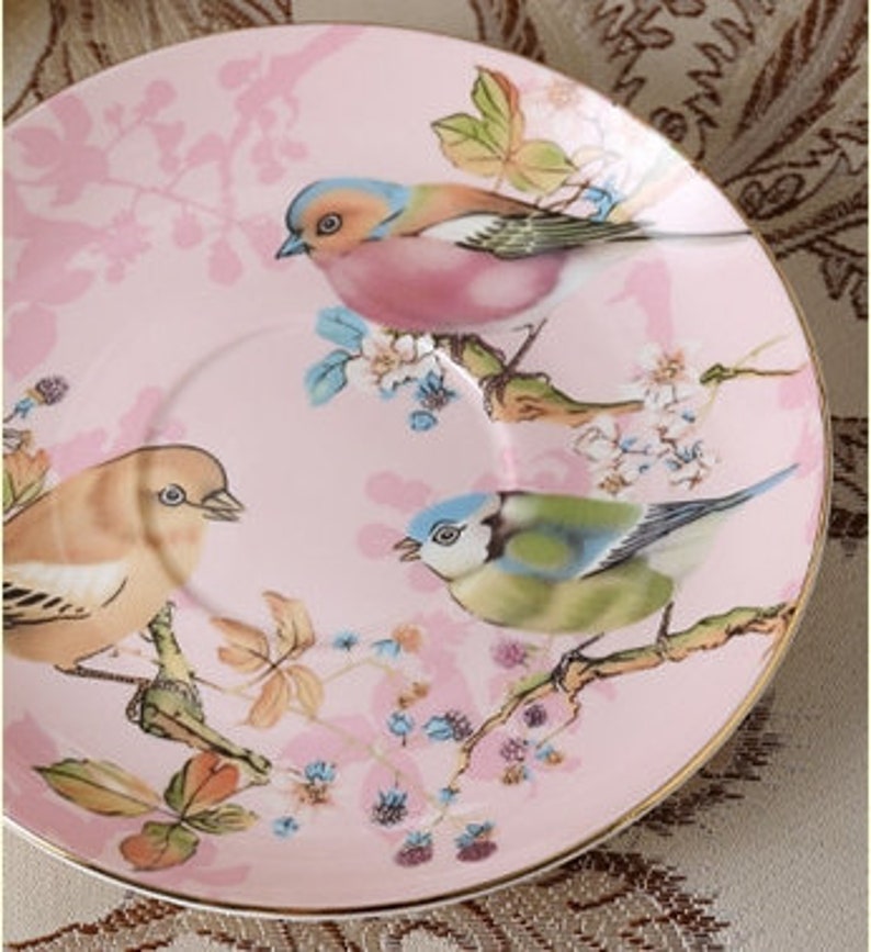 English bone china tea setpink bird tea set 1 tea cup 1 | Etsy