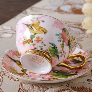 English bone china tea setpink bird tea set 1 tea cup 1 | Etsy