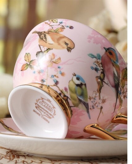 English bone china tea setpink bird tea set 1 tea cup 1 | Etsy