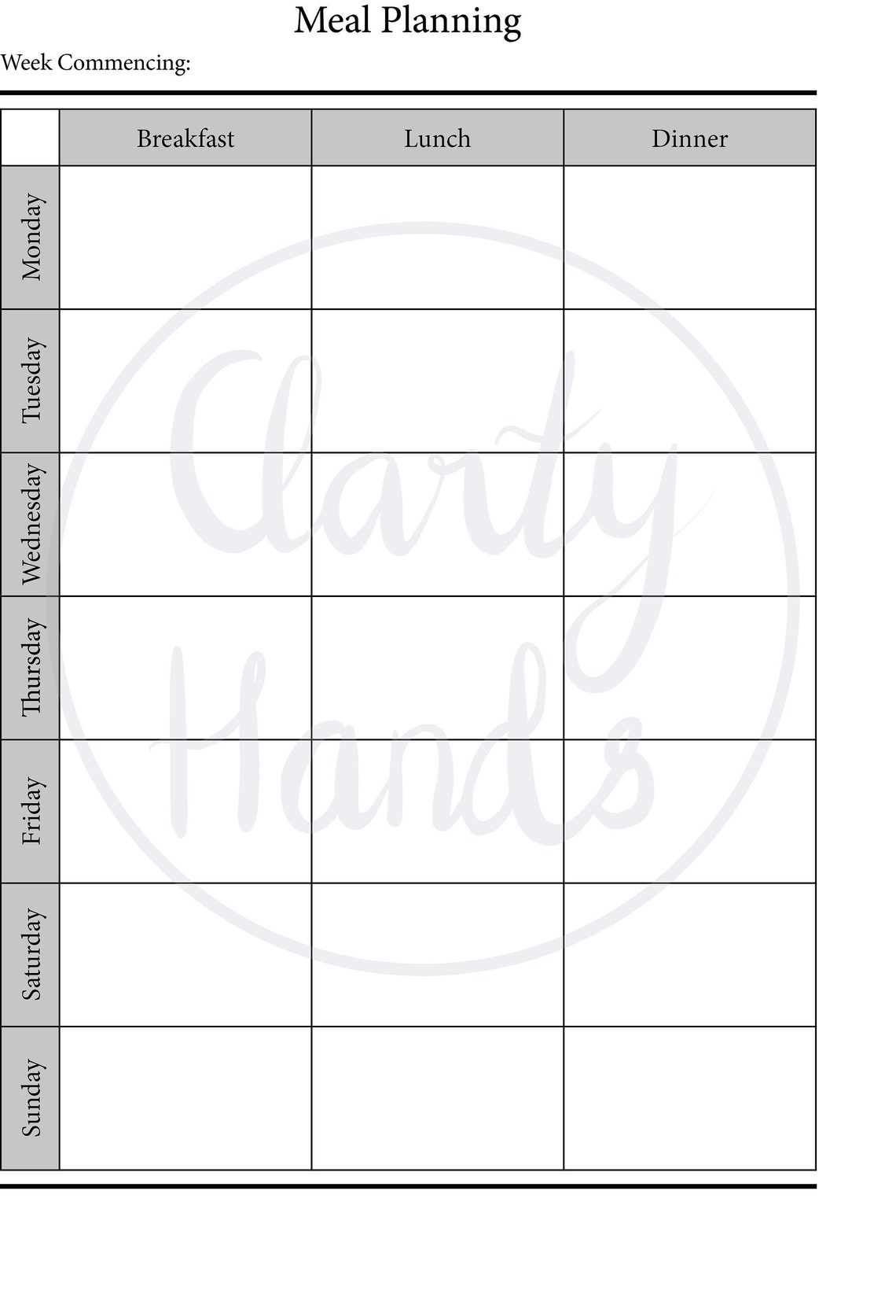Printable Weekly Meal Planning Sheet | Downloadable Basic Meal Plan ...