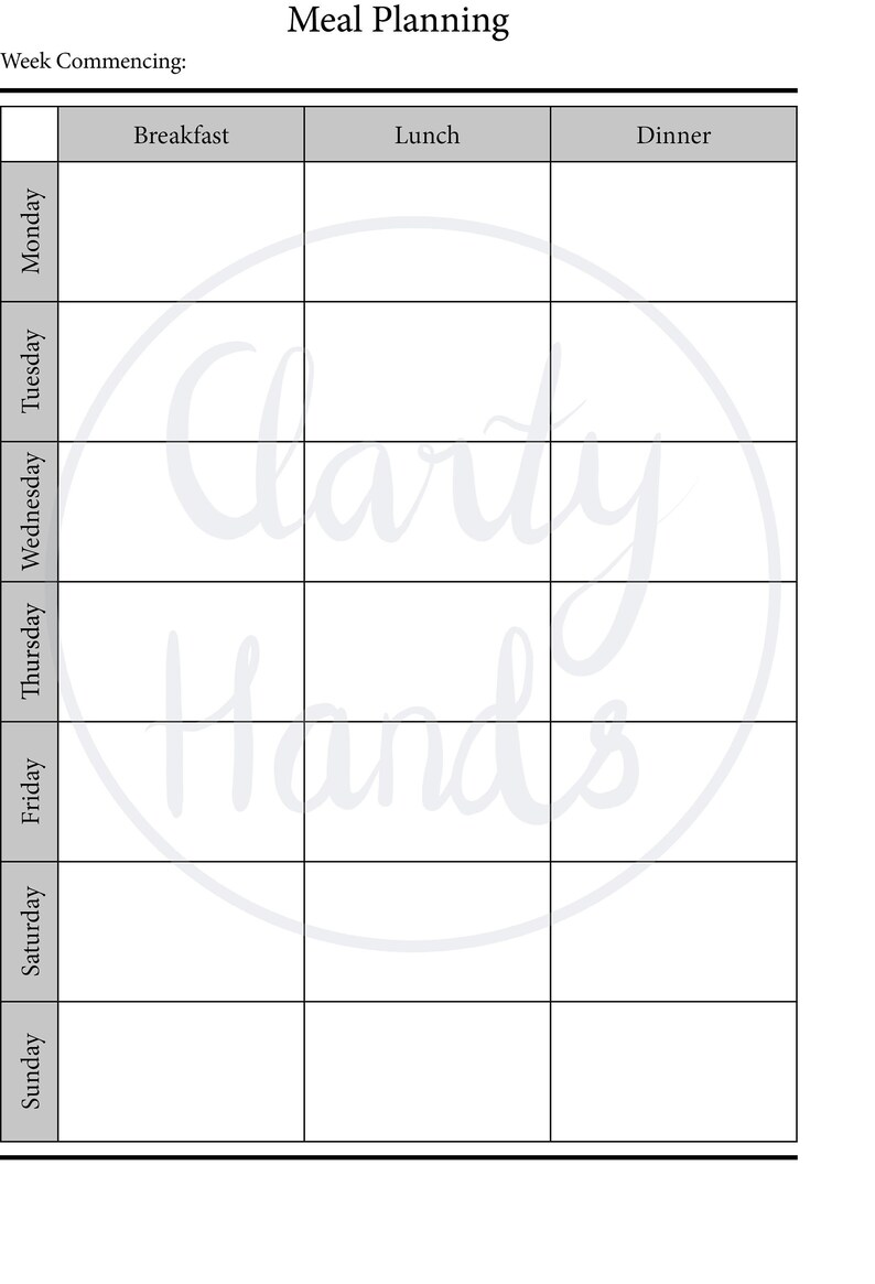 Printable Weekly Meal Planning Sheet | Downloadable Basic Meal Plan ...