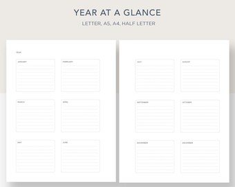 Yearly Overview Two Page Yearly Planner Printable Year at a - Etsy