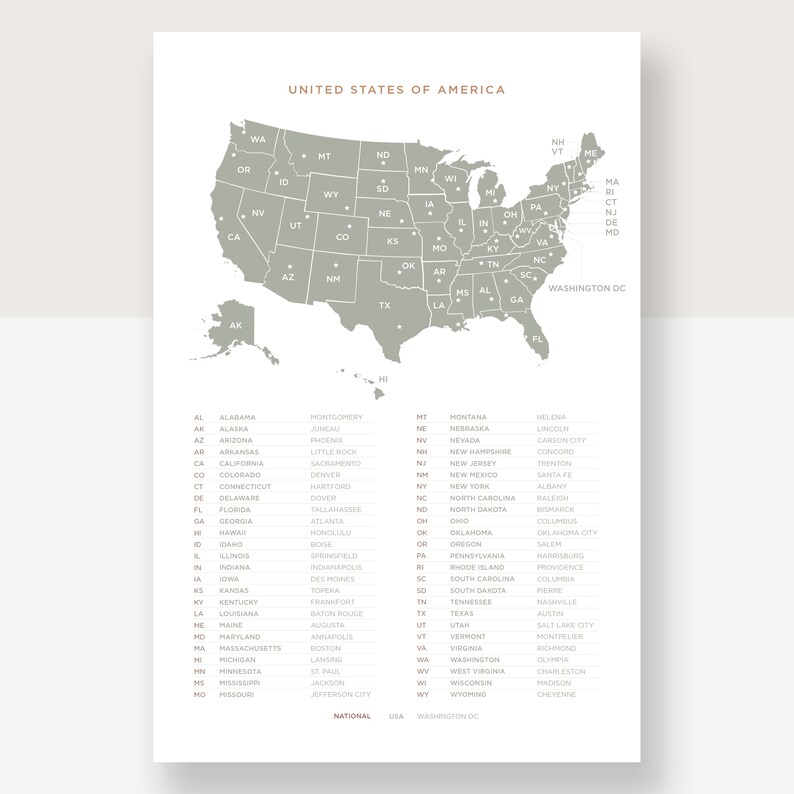 America Map Poster, Classroom USA Wall Art, Educational Wall Art, 50 US ...