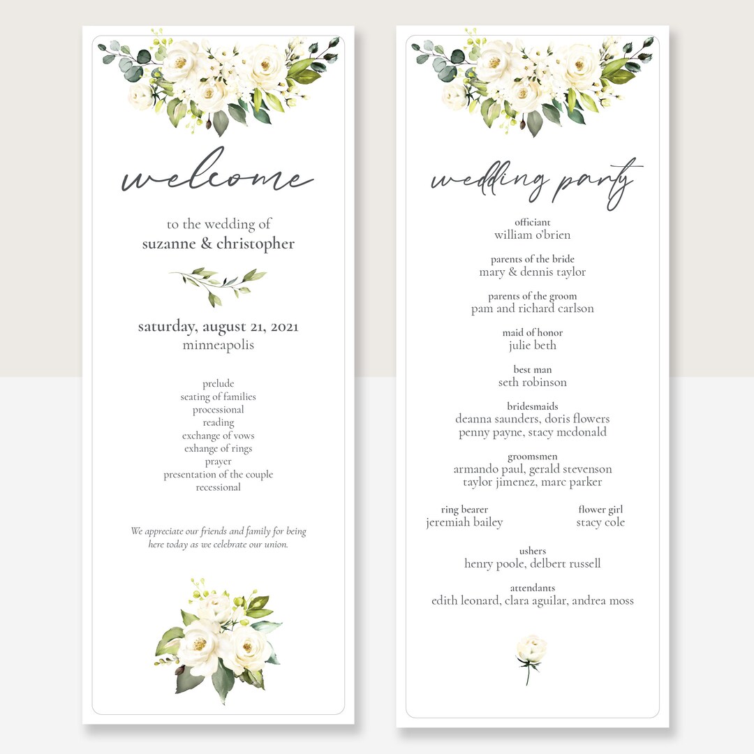 Editable Wedding Program Template, Printable Wedding Program, Order of ...