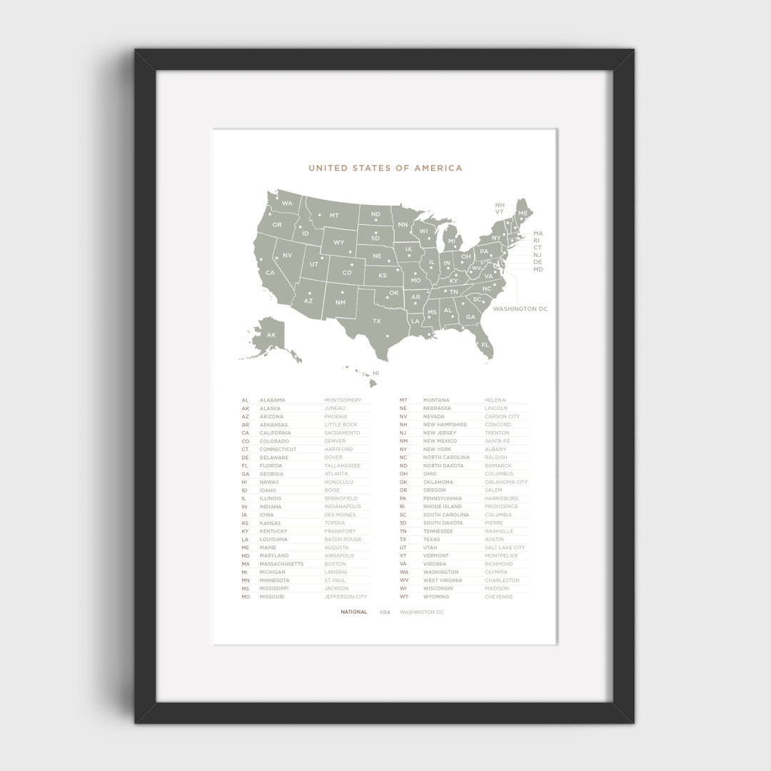 America Map Poster, Classroom USA Wall Art, Educational Wall Art, 50 US ...