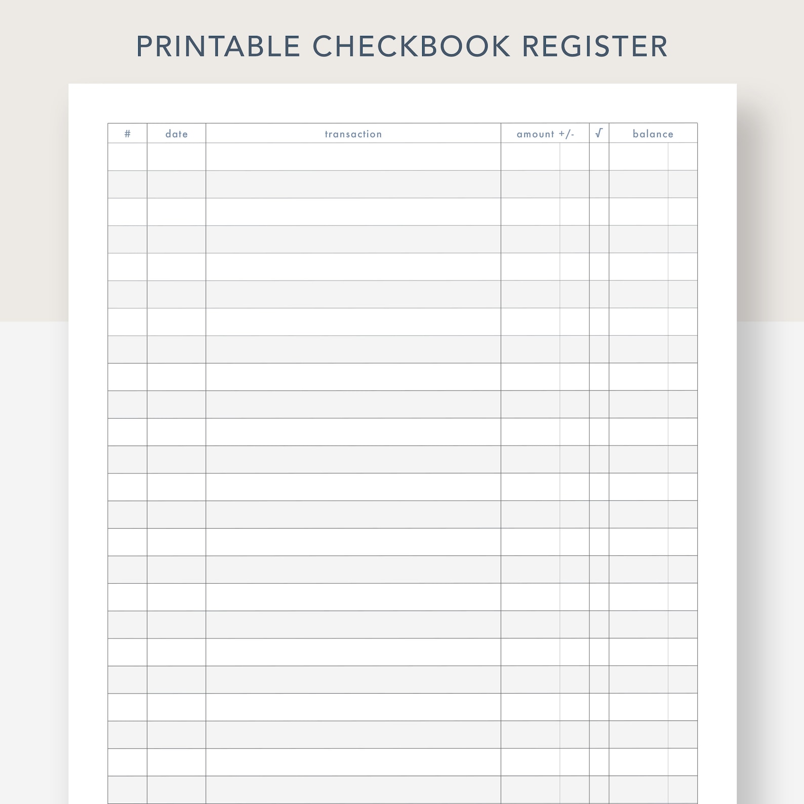 Printable Checkbook Register, PDF File, Prints on 8 1/2 X 11 Inch Paper ...