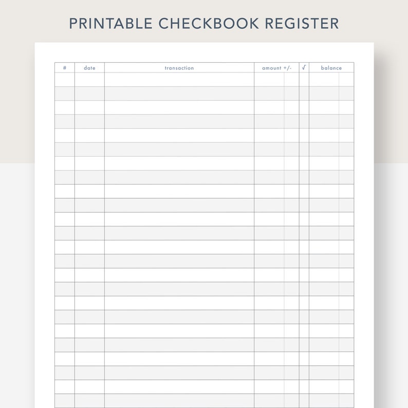 Printable Checkbook Register, PDF File, Prints on 8 1/2 X 11 Inch Paper ...