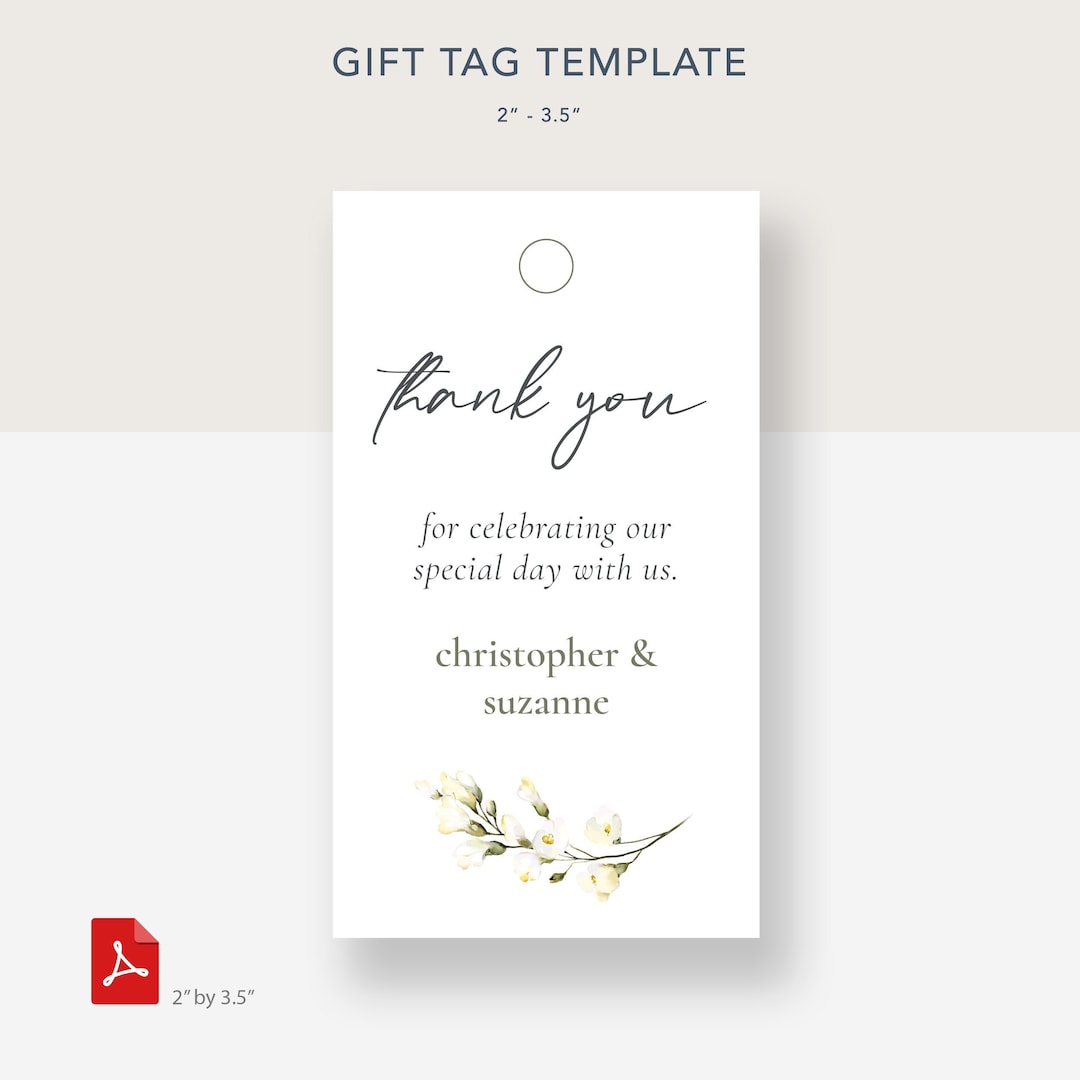 Wedding Gift Tag Template, Wedding Favor Tag Template, Printable, White ...