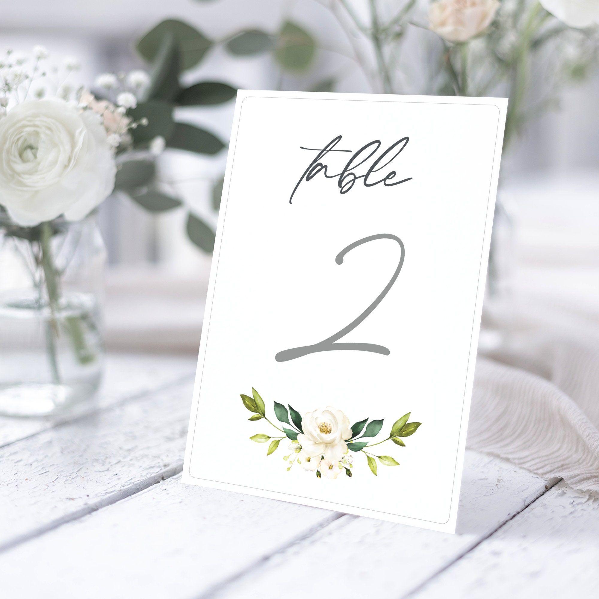 Wedding Table Number, Reception Table Number, Seating Chart, White Rose ...