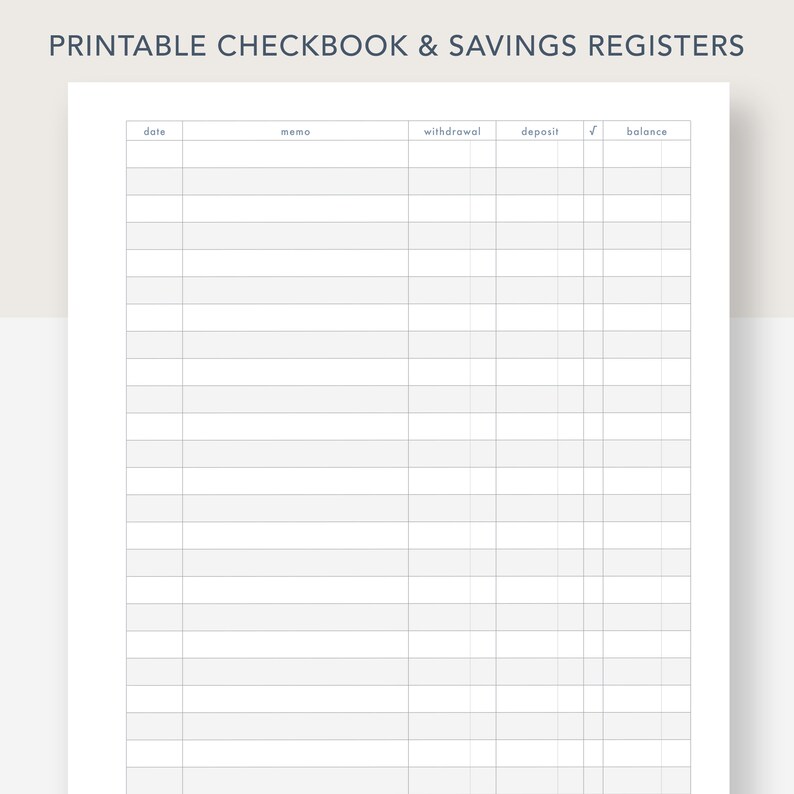 Printable Checkbook & Savings Registers, PDF File, Prints on 8 1/2 X 11 ...