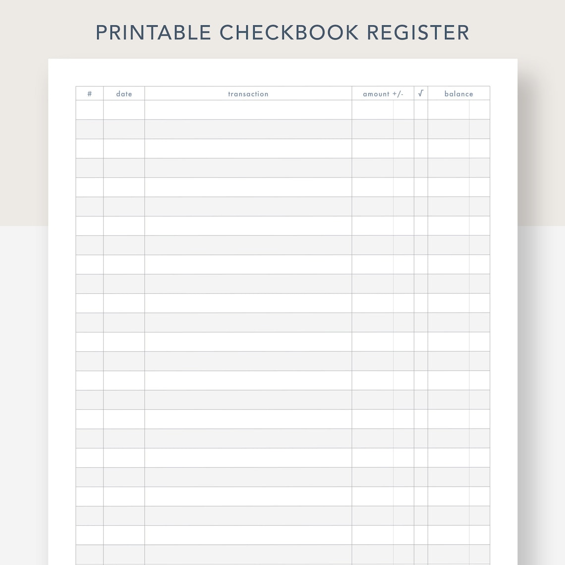 Printable Checkbook Register, PDF File, Prints on 8 1/2 X 11 Inch Paper ...