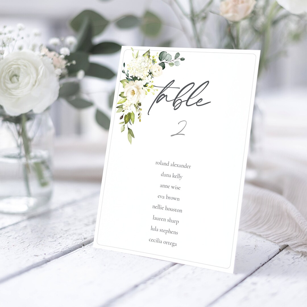 Wedding Seating Table Cards, White Rose, Customizable, 4x5, 5x7 - Etsy