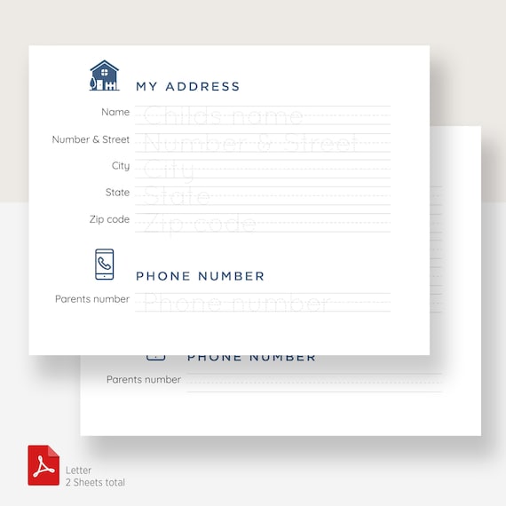 Address and Phone number worksheet My home address My home | Etsy
