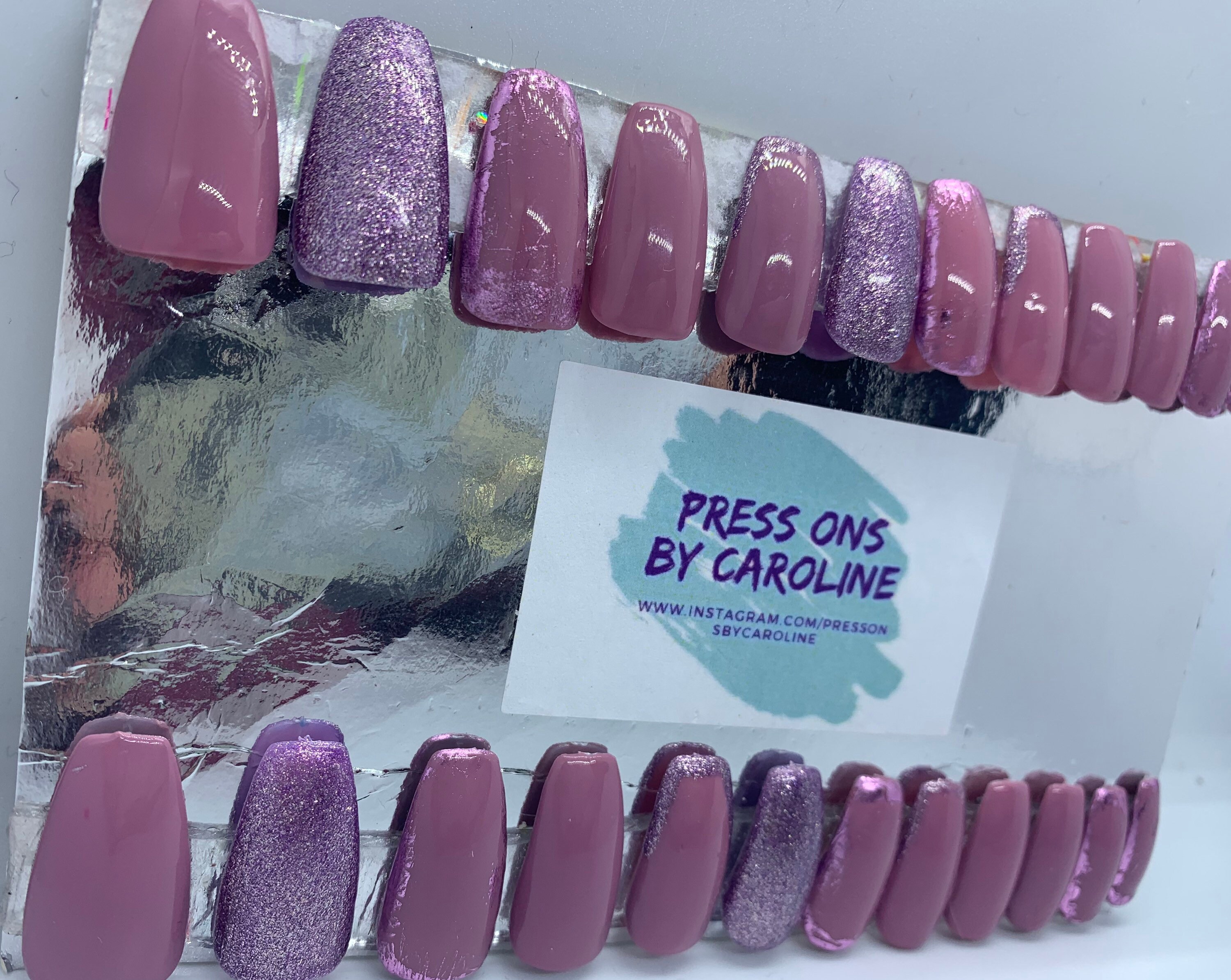 Acrylic & Press On Nails Nail Art Set of 20 short coffin or long coffin ...