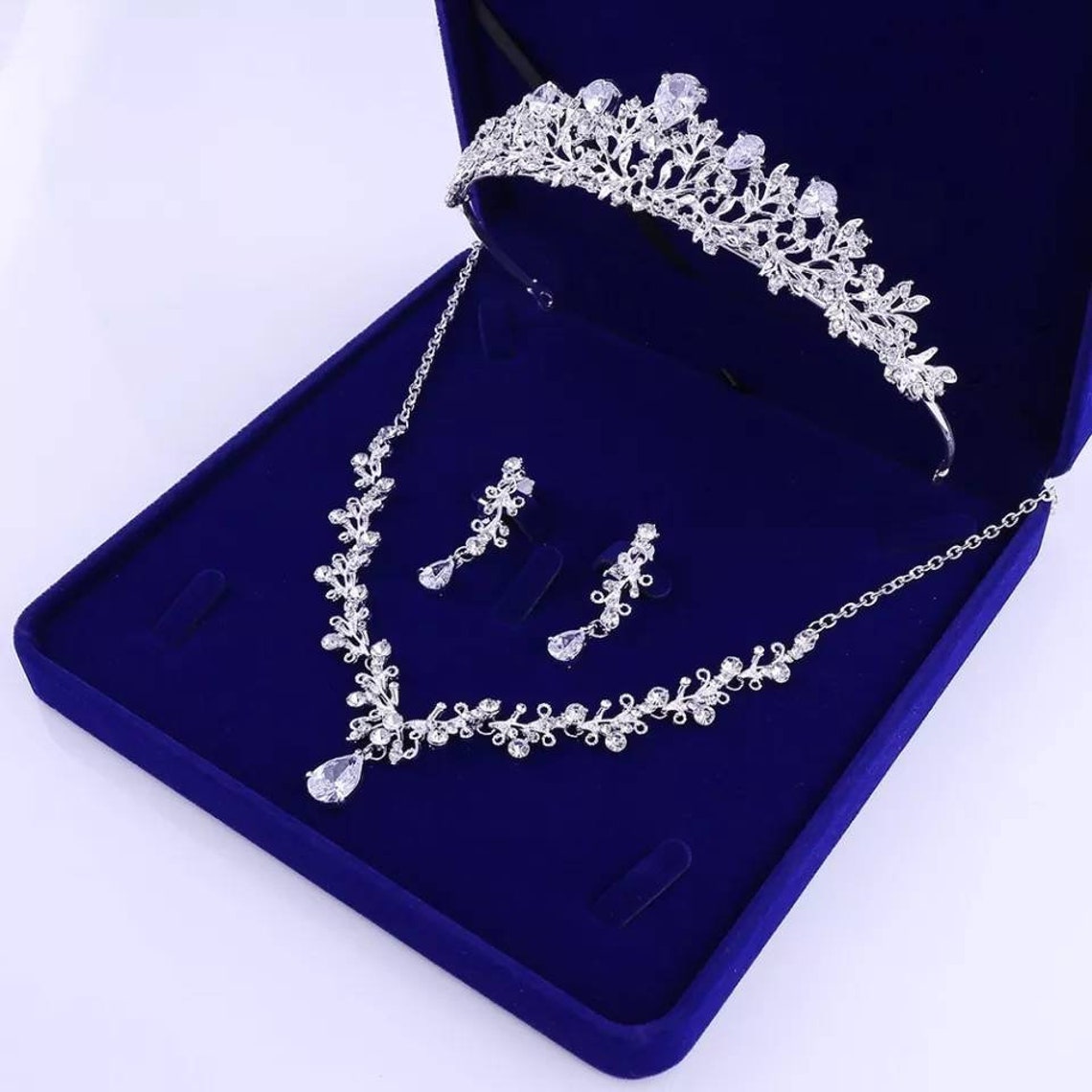 Crystal Rhinestone Wedding Jewellery Set Wedding Tiara Etsy Uk