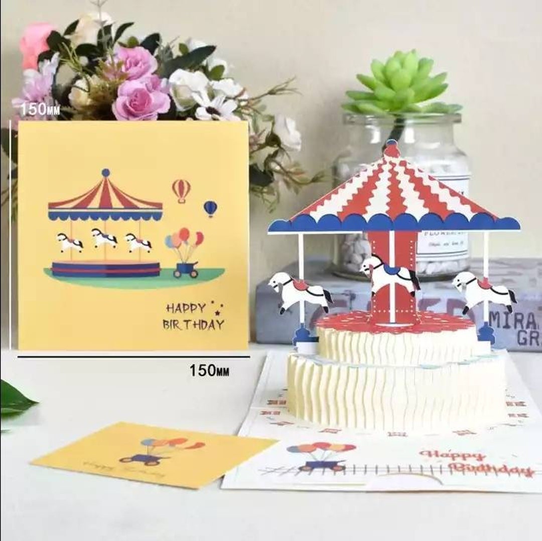 Carousel 3d Pop up Birthday Card Children's 3d Greeting - Etsy