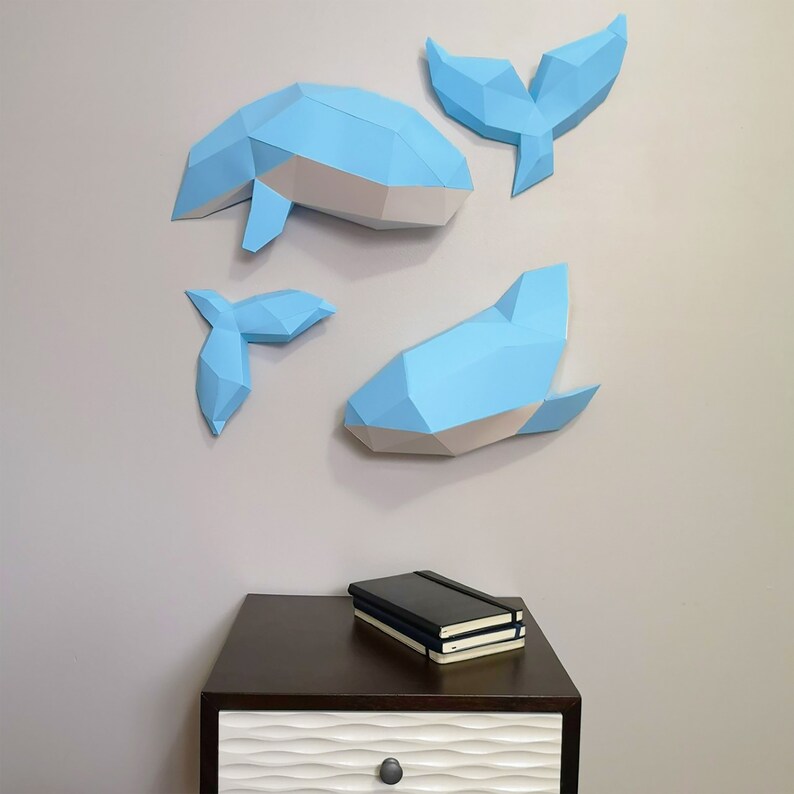 Whale, 3D Paper Model Template, PDF, 2 Sizes 60cm and 40cm, Home Decor ...