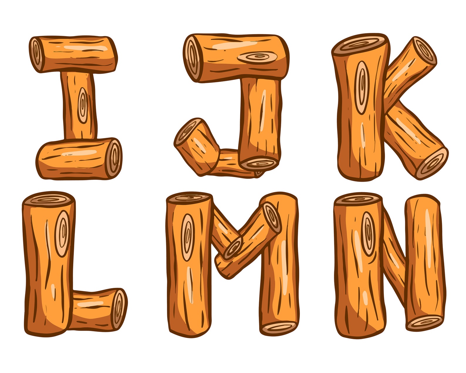 Wood Log Tree Woodland Font Letter Alphabet ABC Cartoon PNG for ...