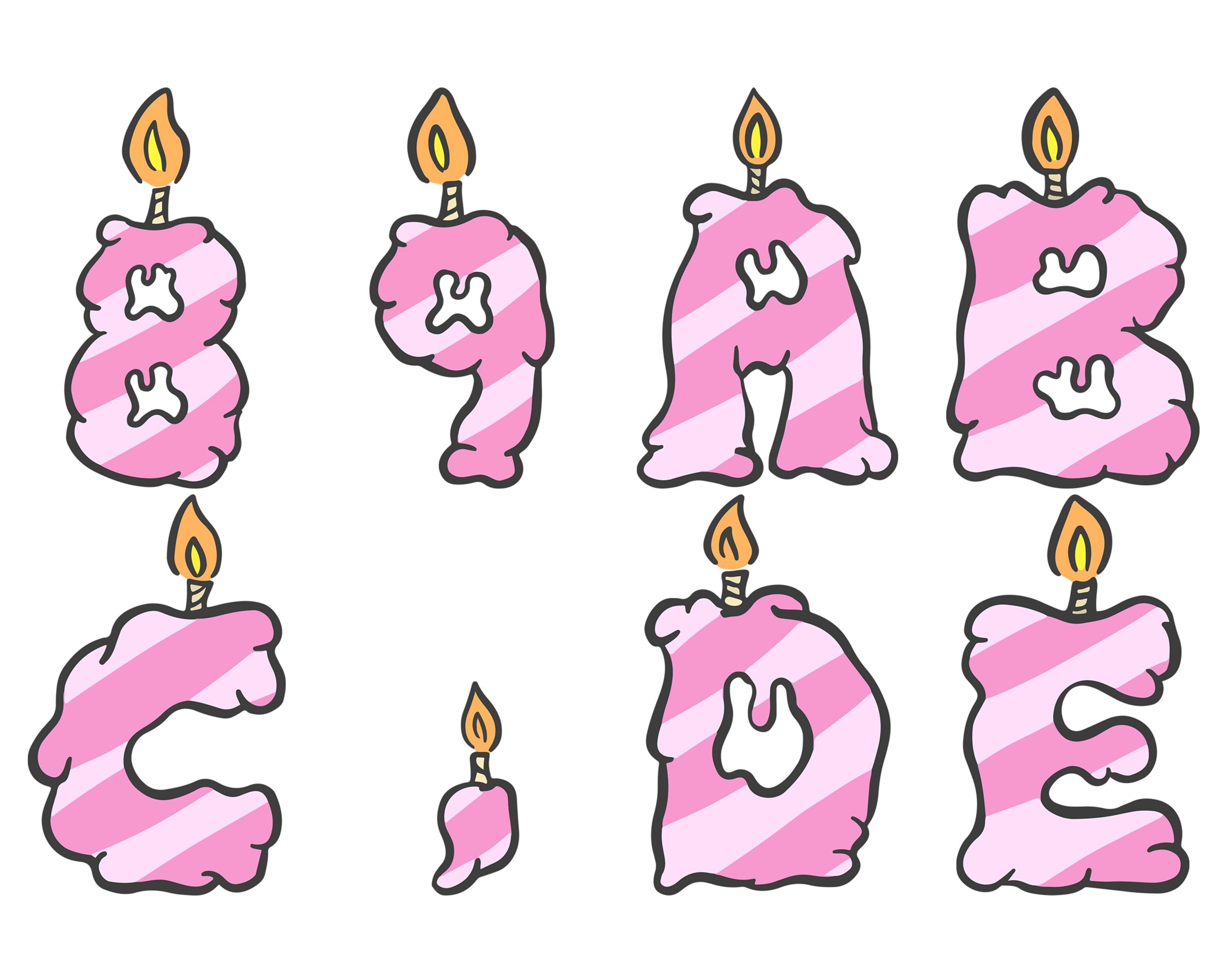 Pink Candles Cartoon Font Lettering Number Birthday Alphabet SVG PNG ...