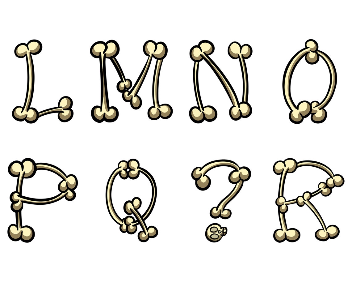 Skeleton Bones Font Letter Alphabet ABC Cartoon PNG for Children's ...