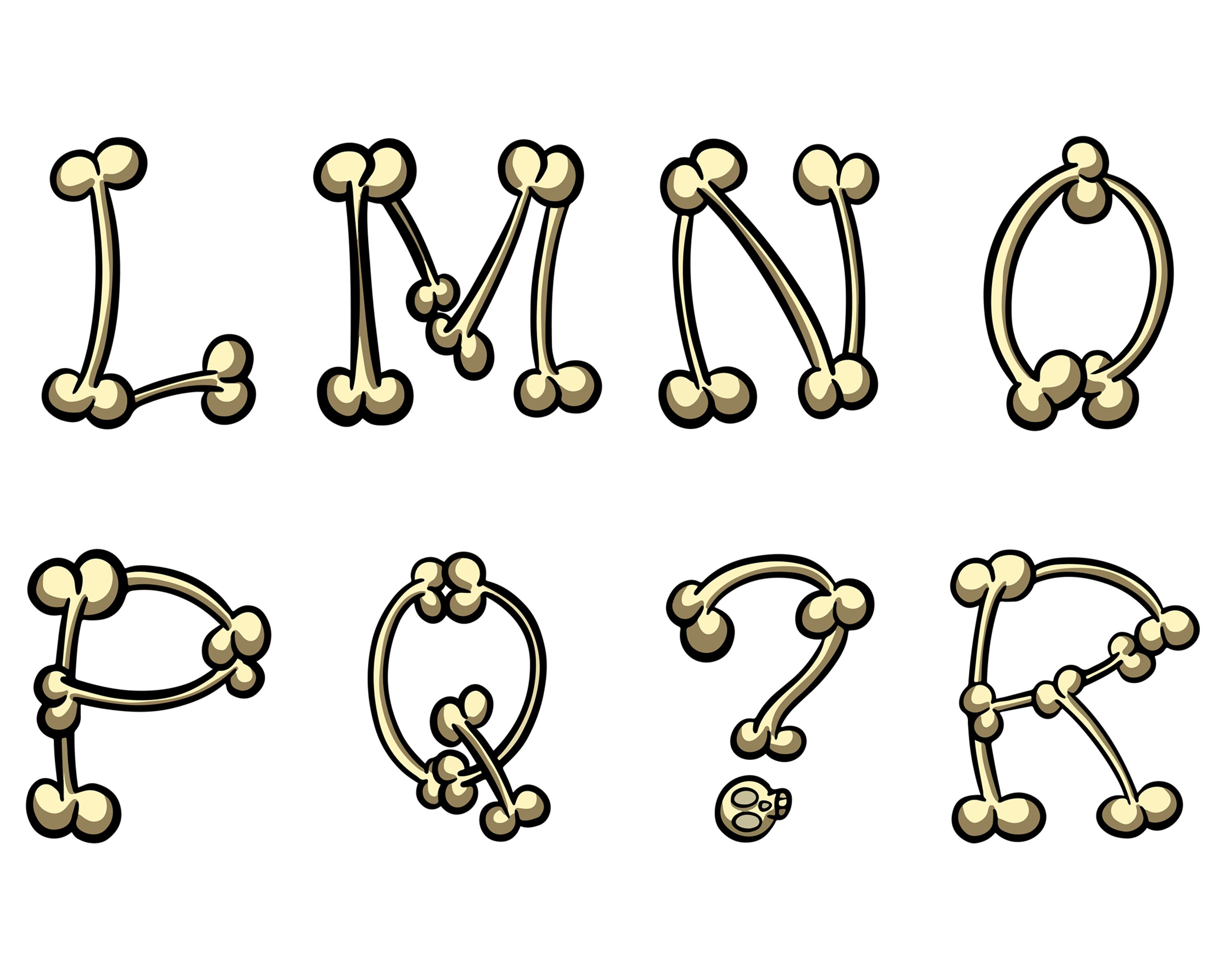 Skeleton Bones Font Letter Alphabet ABC Cartoon PNG for Children's ...