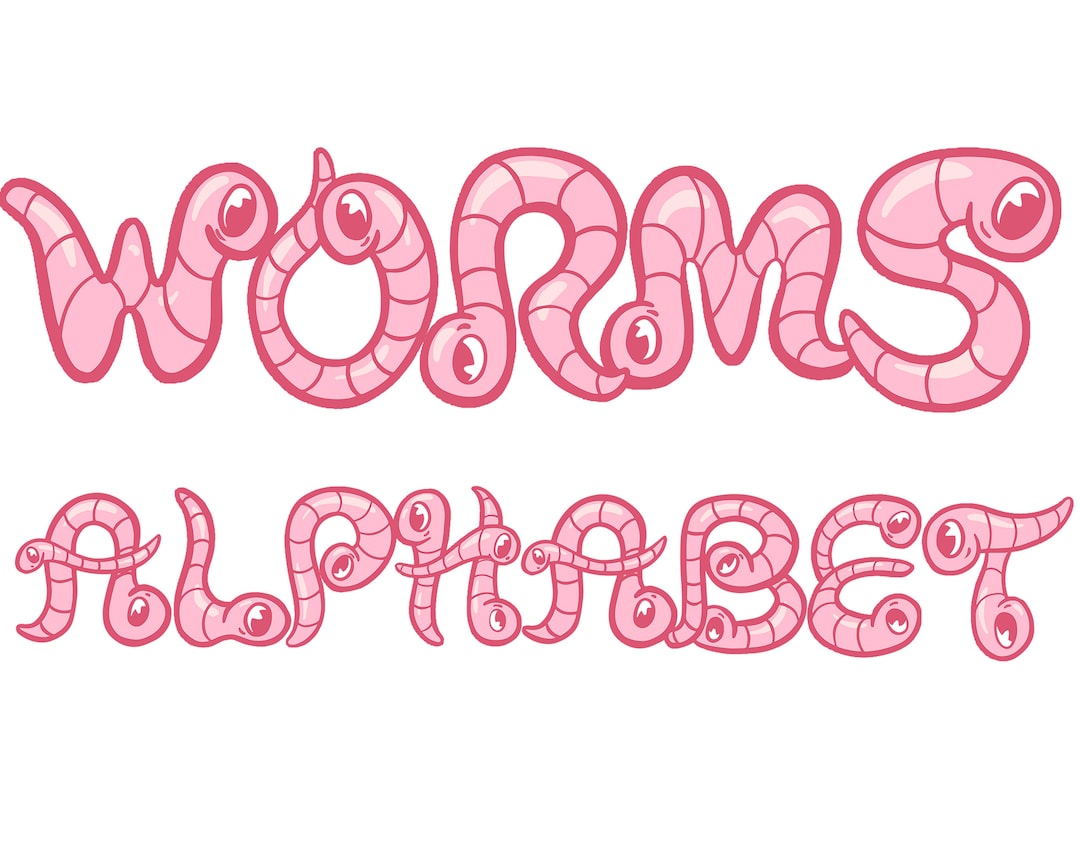 Pink Worm Snake Font Letter Alphabet ABC Cartoon PNG for Children's ...