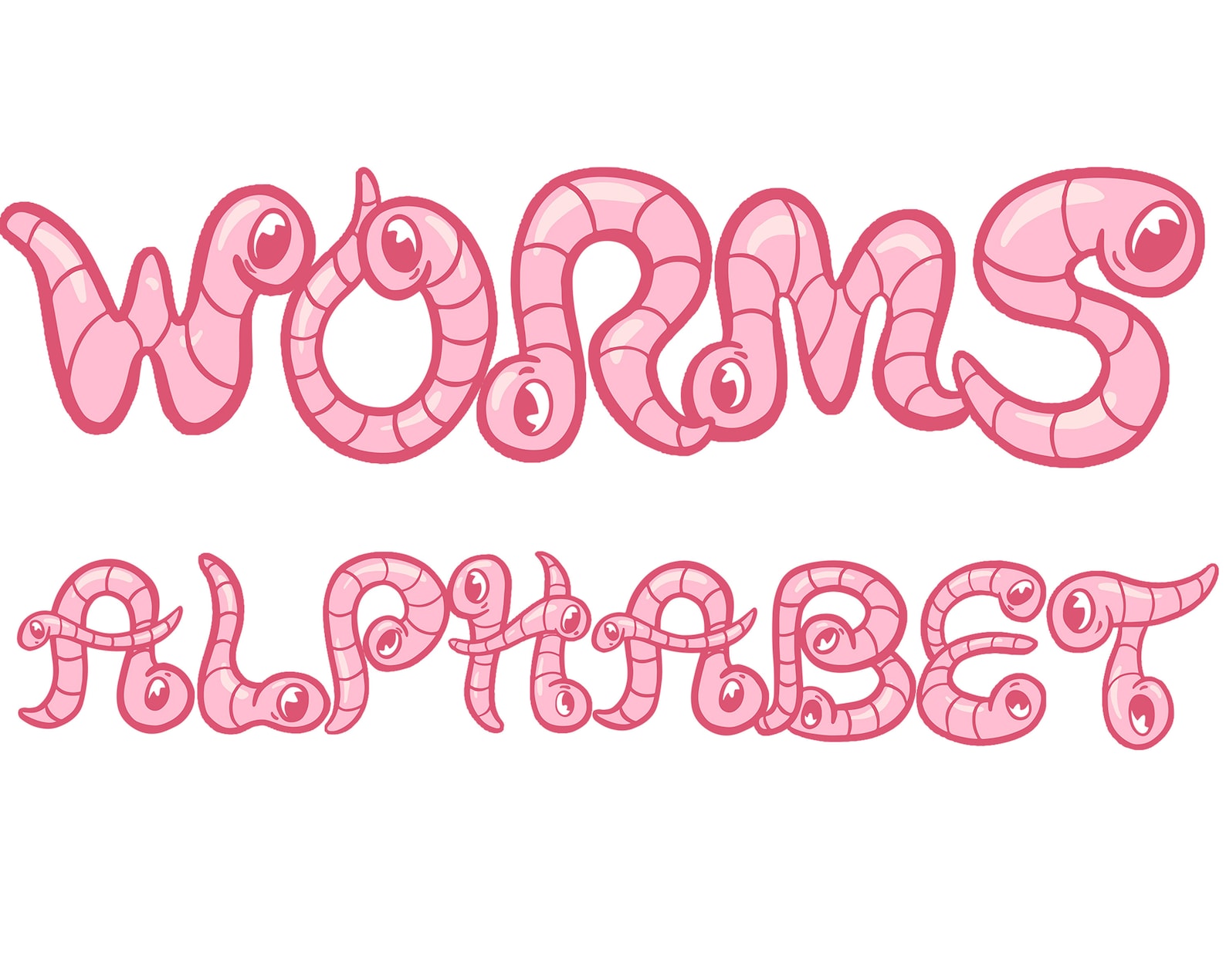 Pink Worm Snake Font Letter Alphabet ABC Cartoon PNG for Children's ...