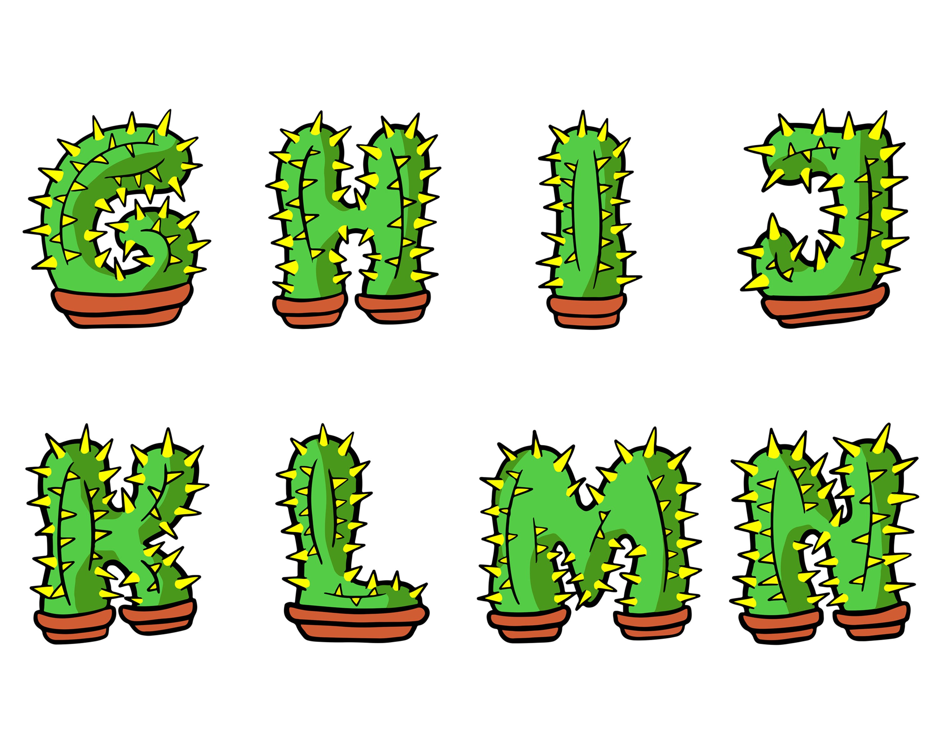 Cactus Plant Font Letter Alphabet ABC Cartoon PNG for Children's ...