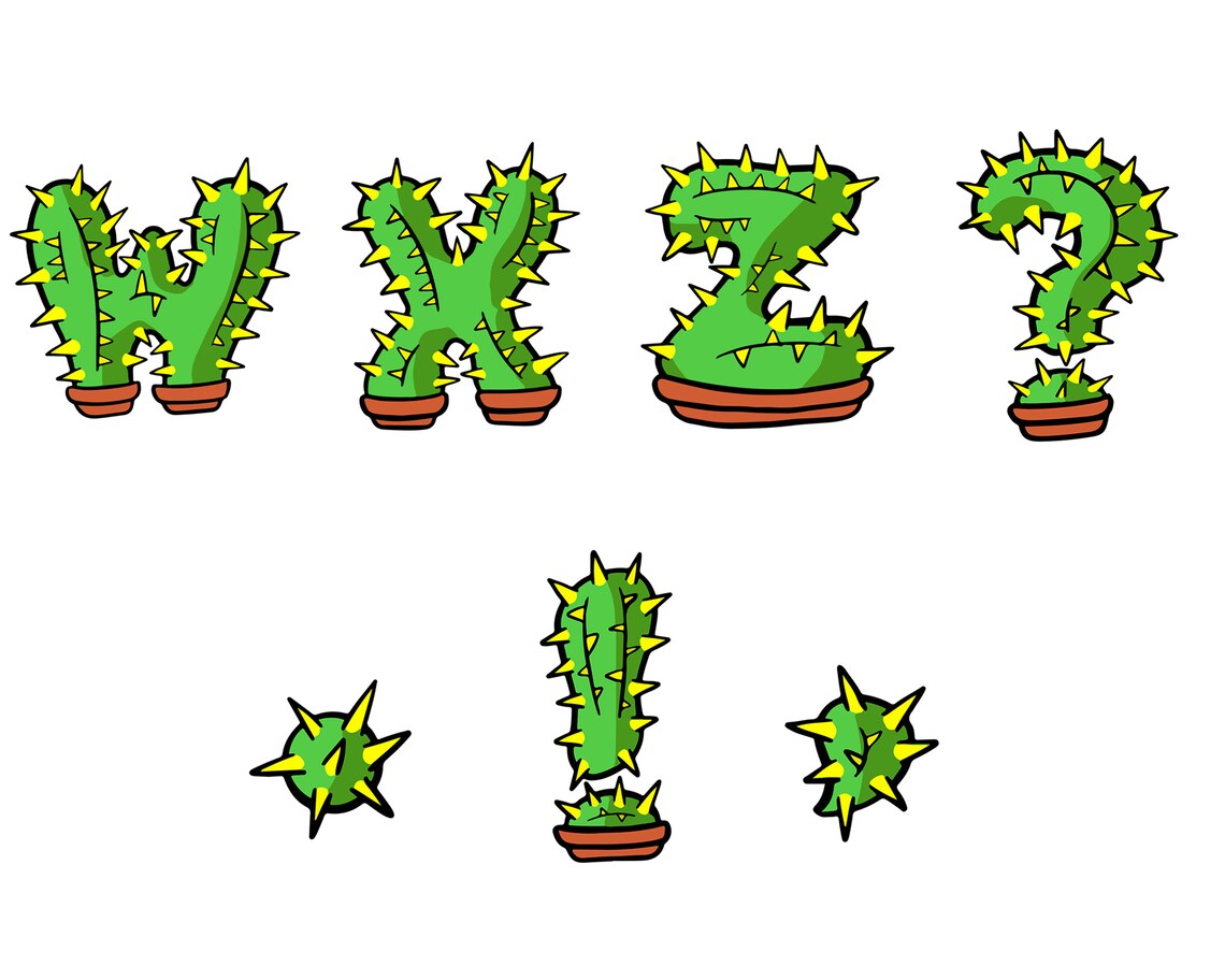 Cactus Plant Font Letter Alphabet ABC Cartoon PNG for Children's ...
