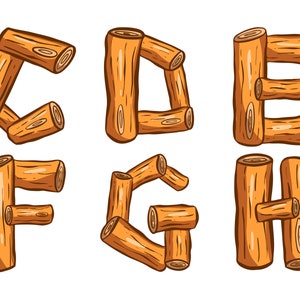 Wood Log Twig Tree Woodland Font Letter Alphabet ABC Cartoon PNG for ...