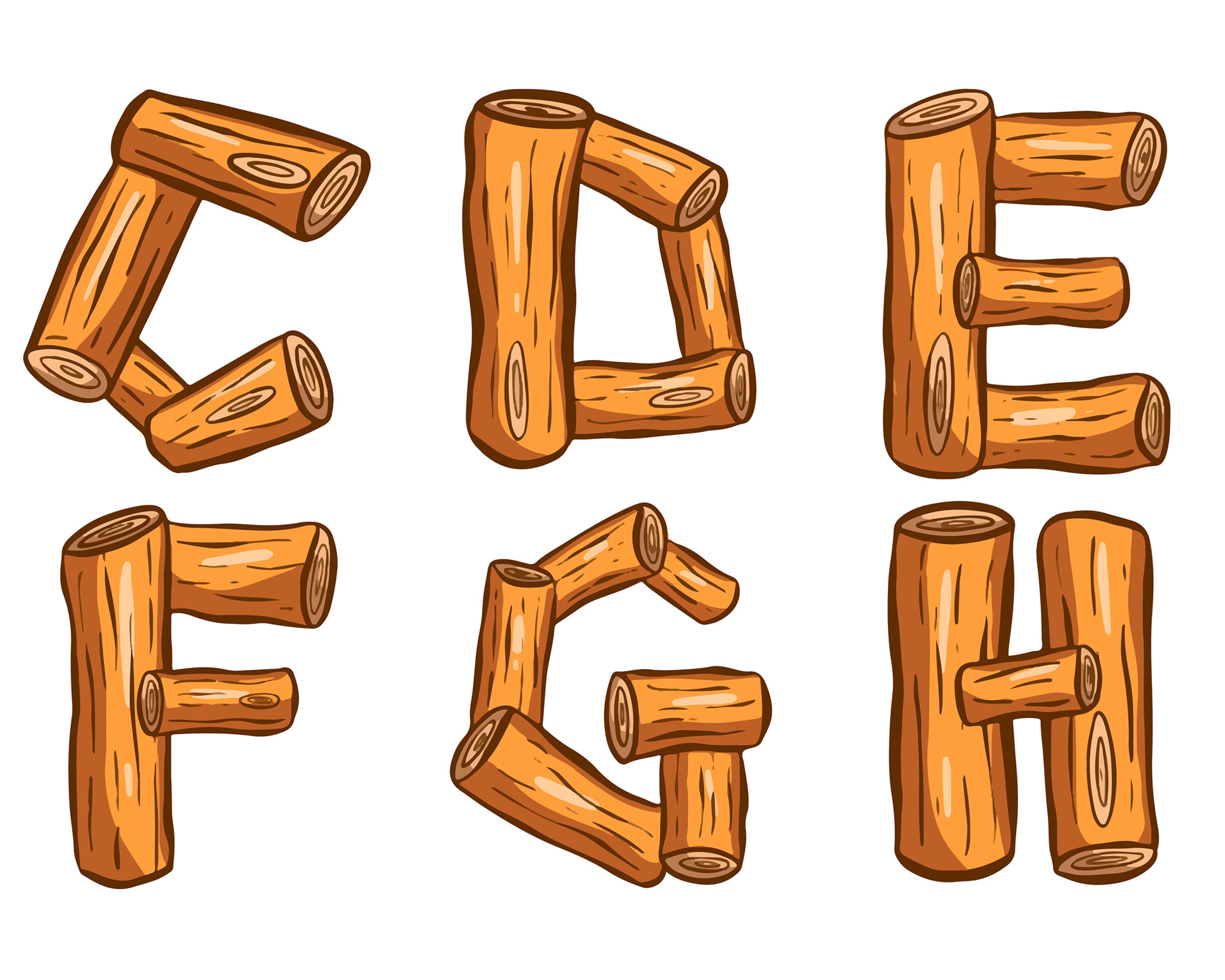 Wood Log Twig Tree Woodland Font Letter Alphabet ABC Cartoon PNG for ...