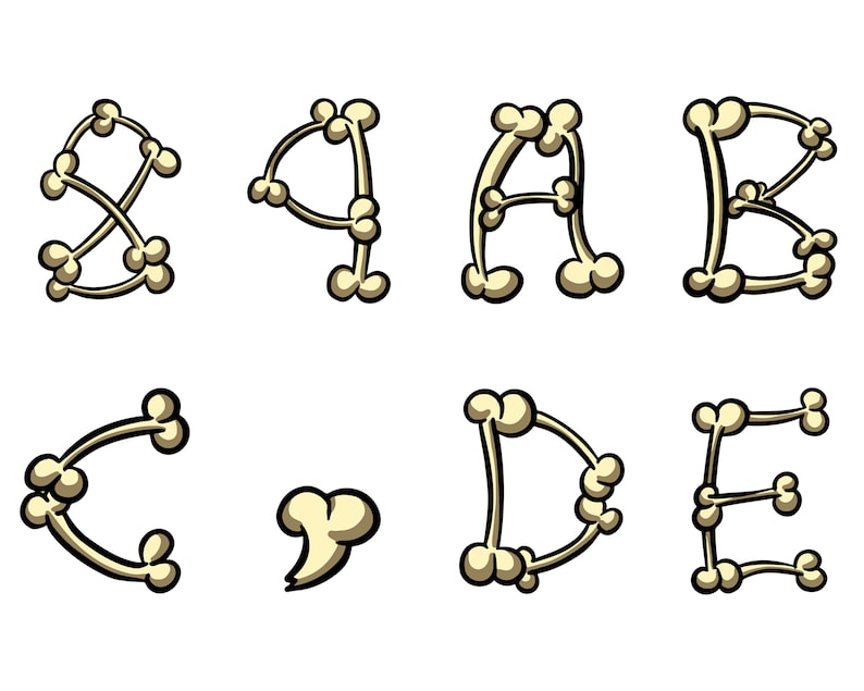 Skeleton Bones Font Letter Alphabet ABC Cartoon PNG for Children's ...