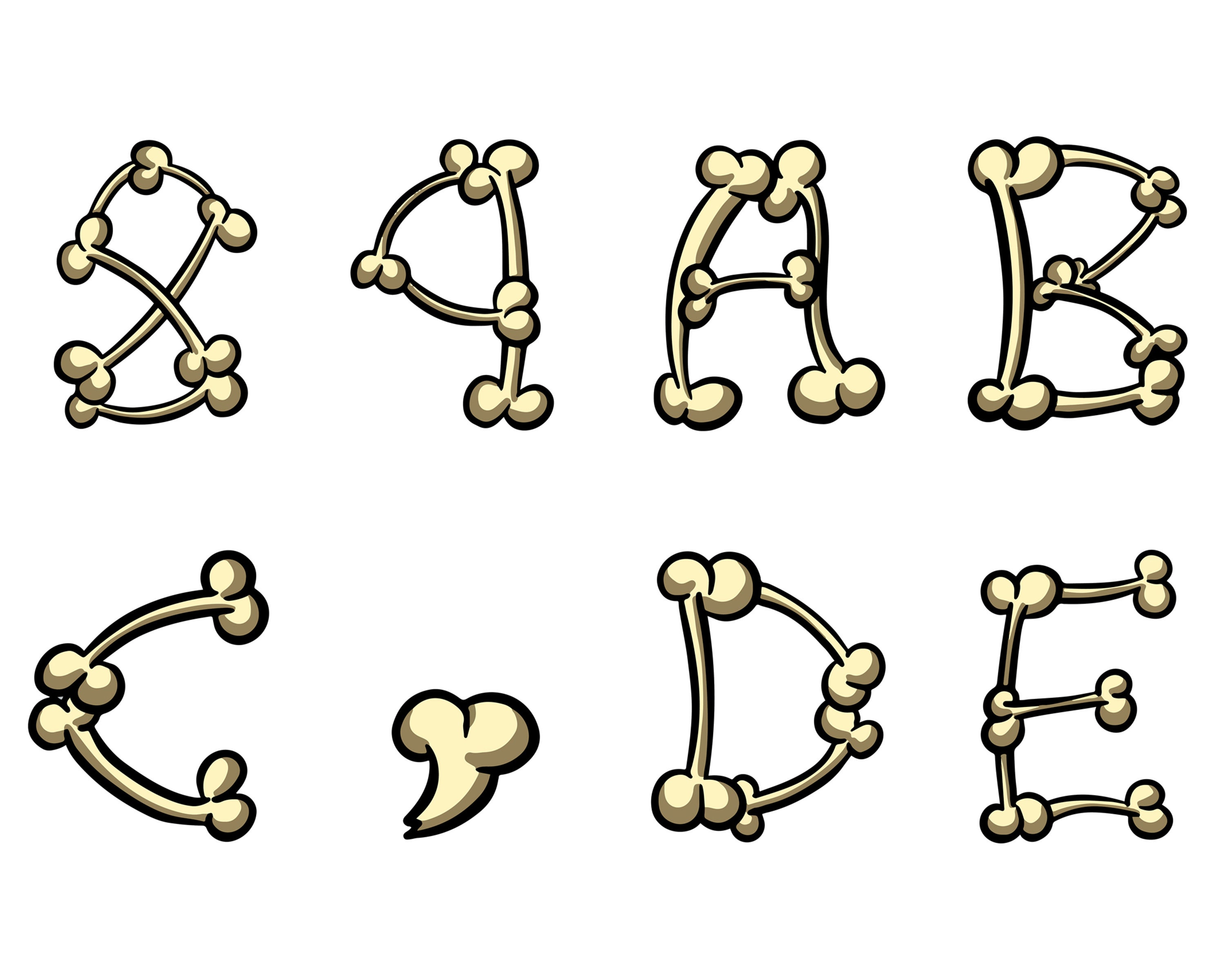 Skeleton Bones Font Letter Alphabet ABC Cartoon PNG for Children's ...