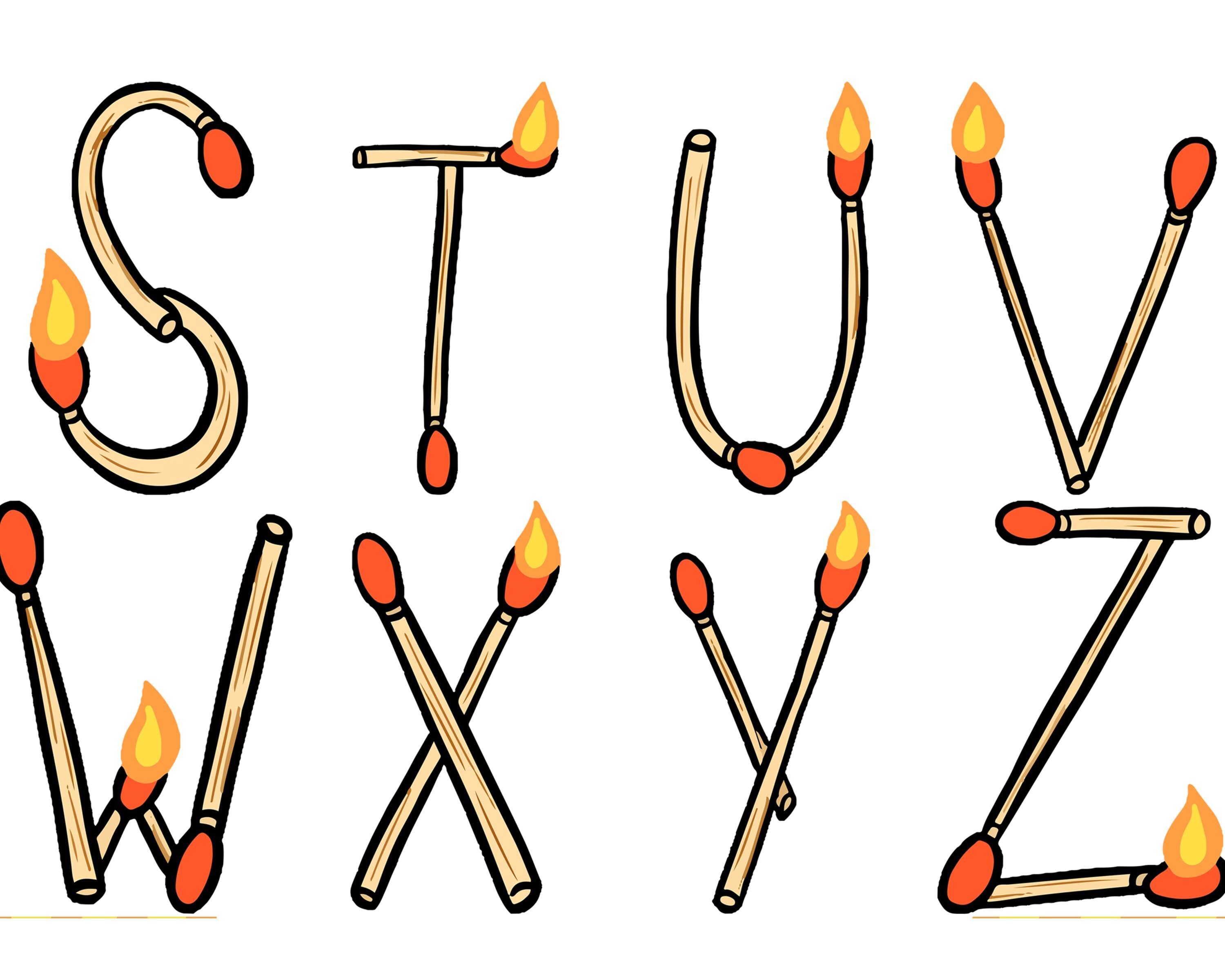 Matchstick Fire Wood Lettering Font Alphabet Match SVG PNG - Etsy