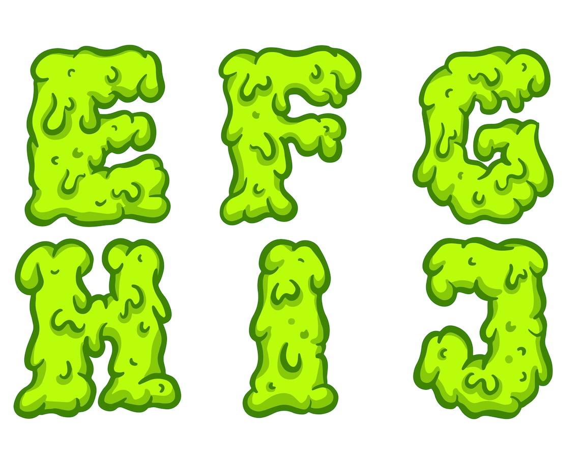 Slime Snot Bogies Font Letter Alphabet ABC Cartoon PNG for Children's ...