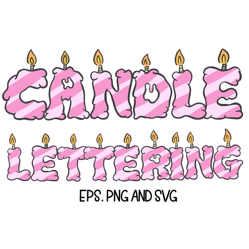 Pink Candles Cartoon Font Lettering Number Birthday Alphabet SVG PNG ...