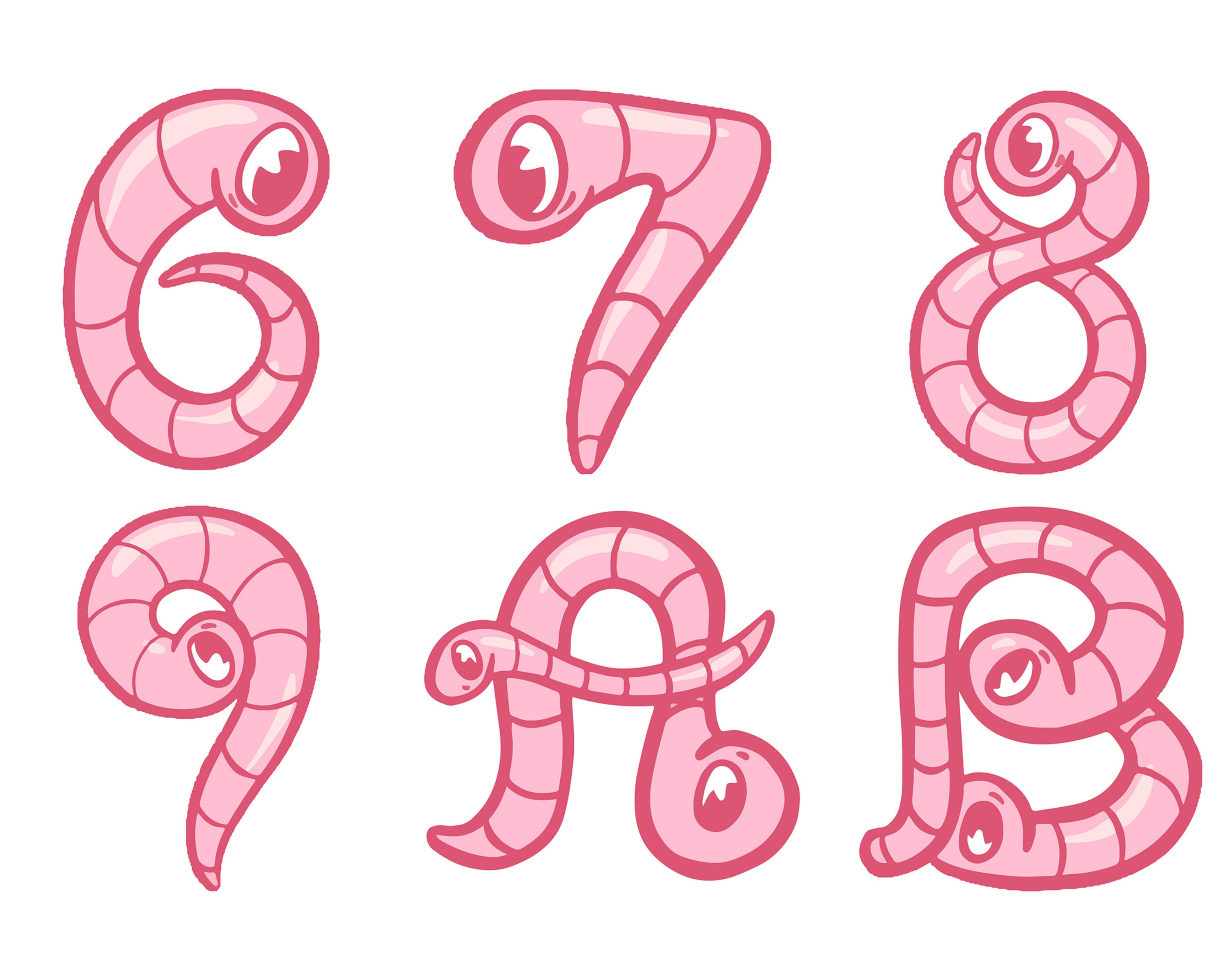 Pink Worm Snake Font Letter Alphabet ABC Cartoon PNG for Children's ...