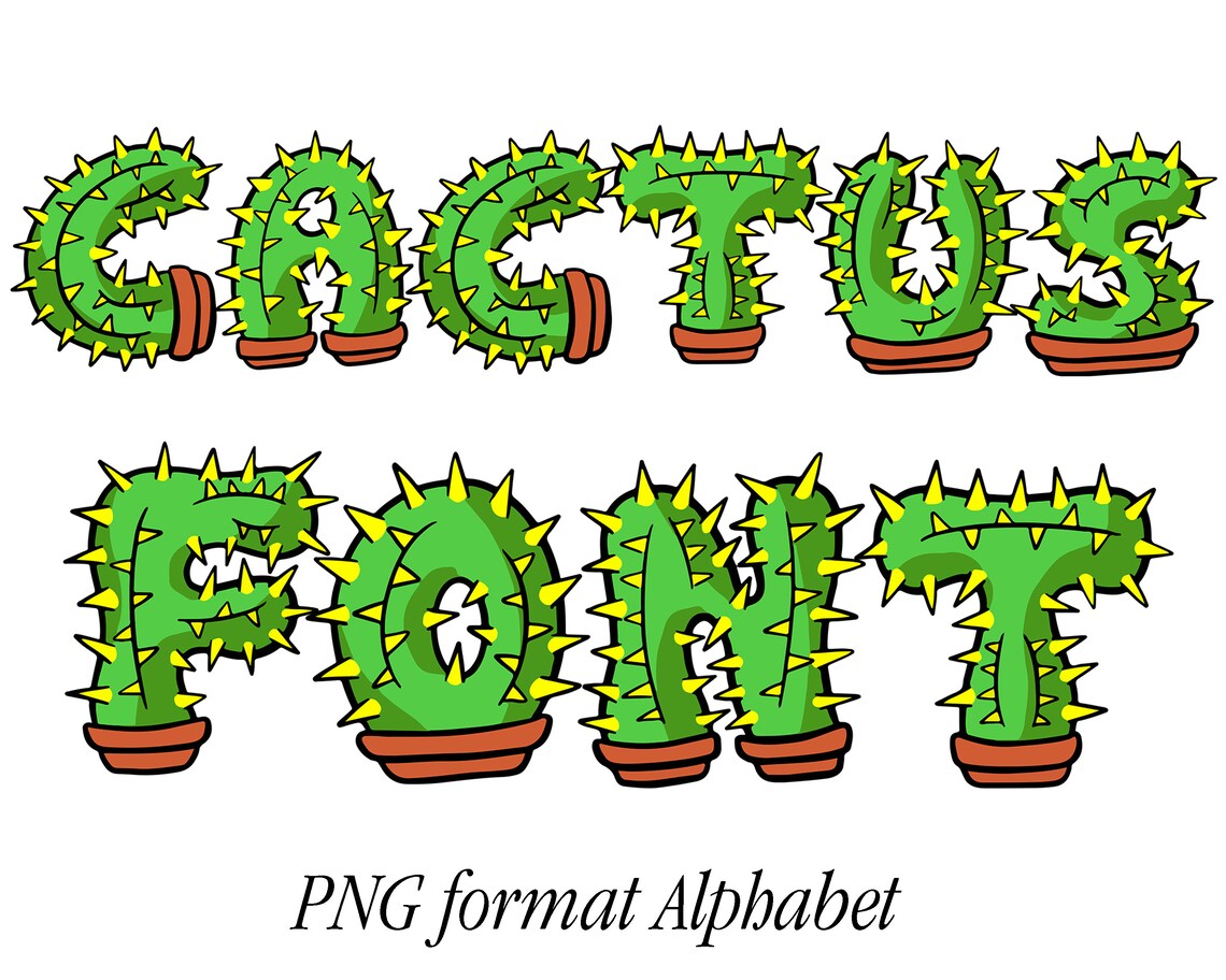 Cactus Plant Font Letter Alphabet ABC Cartoon PNG for Children's ...
