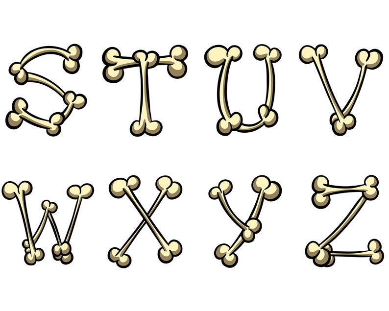Skeleton Bones Font Letter Alphabet ABC Cartoon PNG for Children's ...