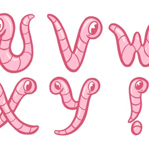 Pink Worm Snake Font Letter Alphabet ABC Cartoon PNG for Children's ...