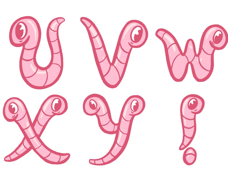 Pink Worm Snake Font Letter Alphabet ABC Cartoon PNG for Children's ...