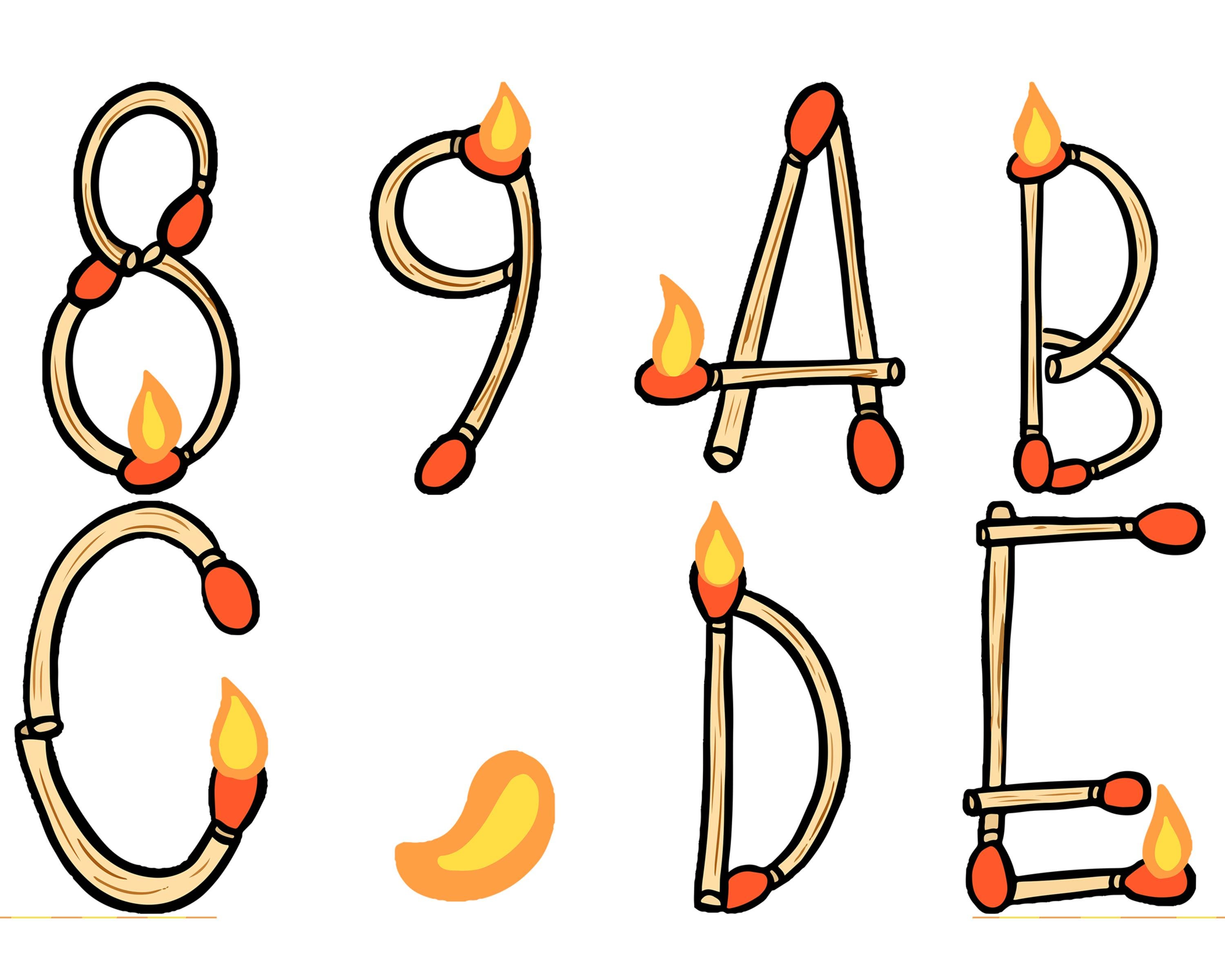 Matchstick Fire Wood Lettering Font Alphabet Match SVG PNG - Etsy