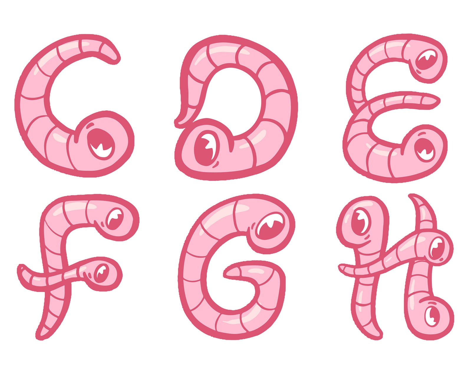 Pink Worm Snake Font Letter Alphabet ABC Cartoon PNG for Children's ...