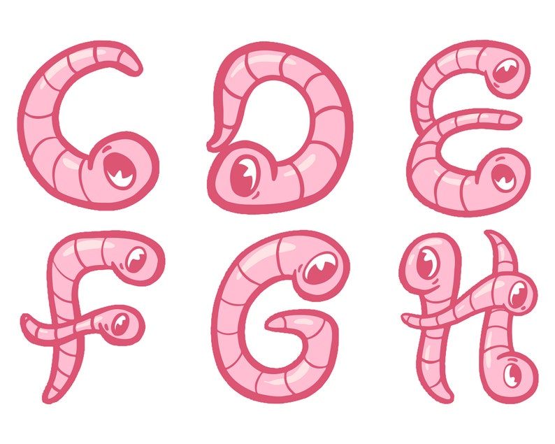 Pink Worm Snake Font Letter Alphabet ABC Cartoon PNG for Children's ...