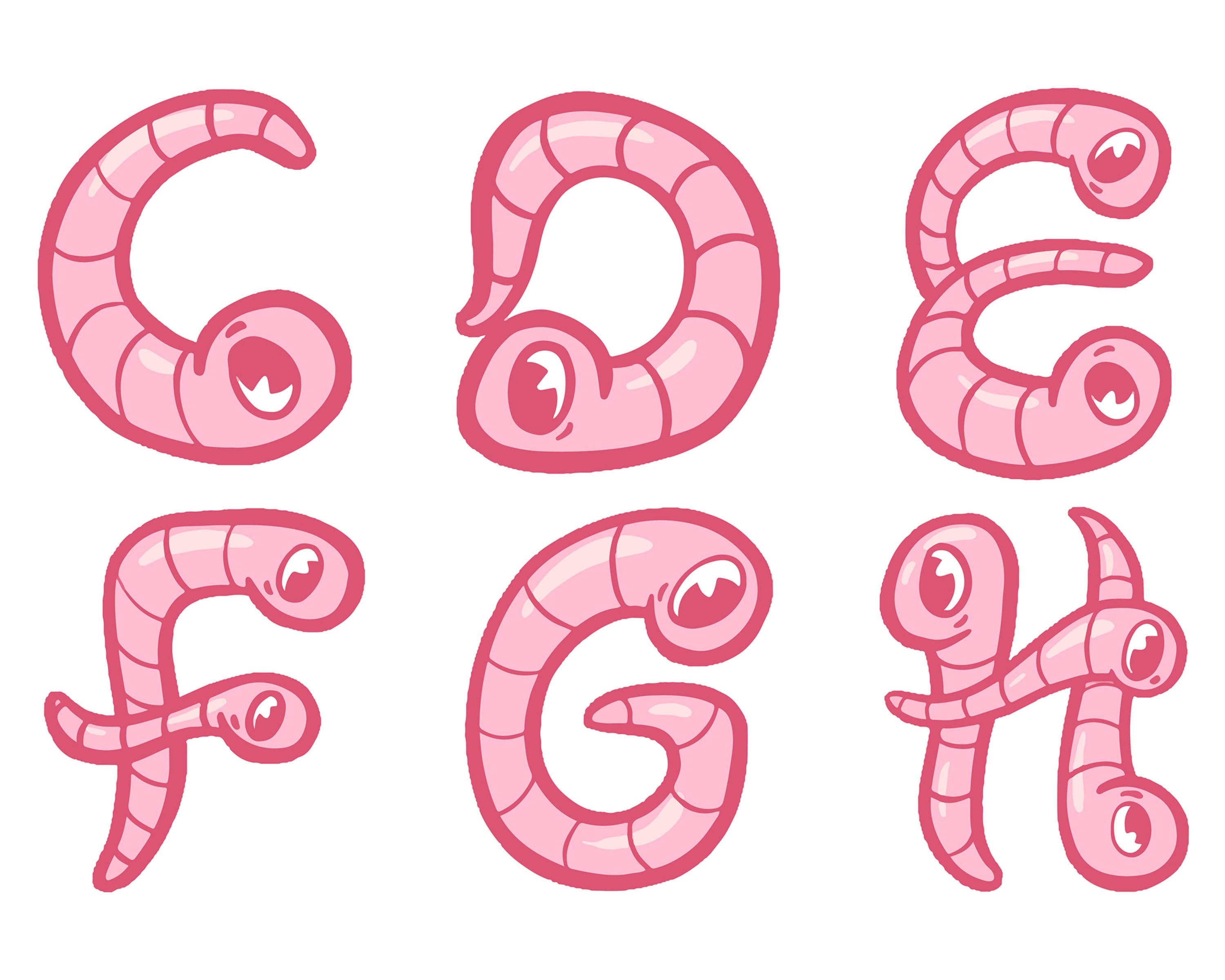 Pink Worm Snake Font Letter Alphabet ABC Cartoon PNG for Children's ...